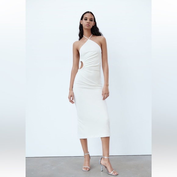 Zara | Dresses | White Zara Cut Out Halter Dress | Poshmark